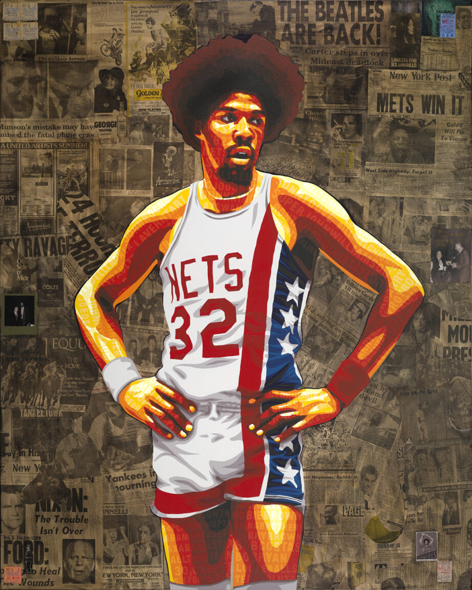 Julius Erving, aka, Dr. J Collage Painting by Borbay